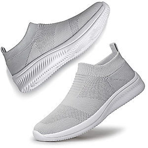 vibdiv Slip on Sock Sneakers Shoes for Wome Walking Shoes Comfortable for Jogging Work Gary 5 Light Gray White