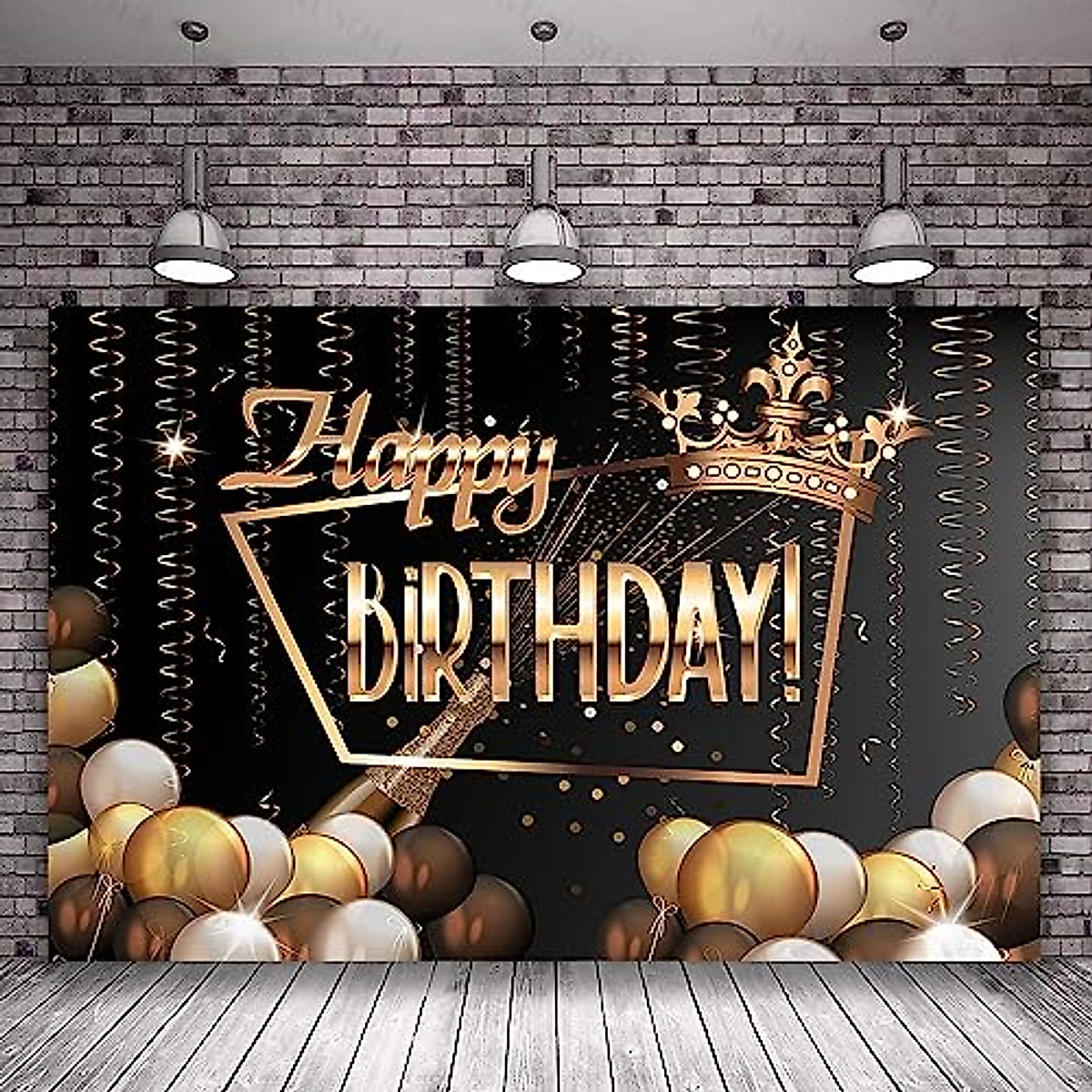 KUKUSOUL 5x3ft Black and Gold Backdrop Black Gold blloons Ribbon Happy Birthday Background for Girls Women Birthday Party Decorations Cake Table Banner Photo Booth Studio Props KUBYC397