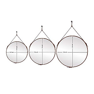 Gurfuy Round Hanging Mirror with PU Leather Strap Hanger Leather Framed Mirror for Home Decor Wall Mounted Large Circle Hanging Mirror for Entryway Bathroom Living Room Bedroom Washroom (Brown-20inch)