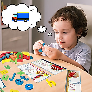 SpringFlower See & Spell Matching Letter Game for Preschool Kindergarten Kids,Learning Educational Toy,Toddler Learning Activities,CVC Word Builders for 3 4 5 6 Years Old Boys and Girls,80Pcs