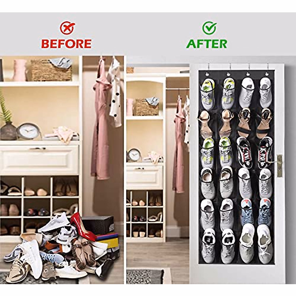 SLEEPING LAMB 8 Shelves Hanging Shoe Rack and 24 Pockets Door Shoe Organizer