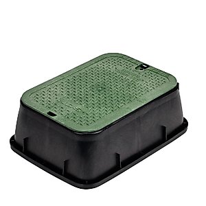 14 in. X 19 in. Rectangular Valve Box Extension and Cover, 6-3/4 in. Height, Irrigation Control Valve Lettering, Black Extension, Overlapping Green Cover, Black/Green