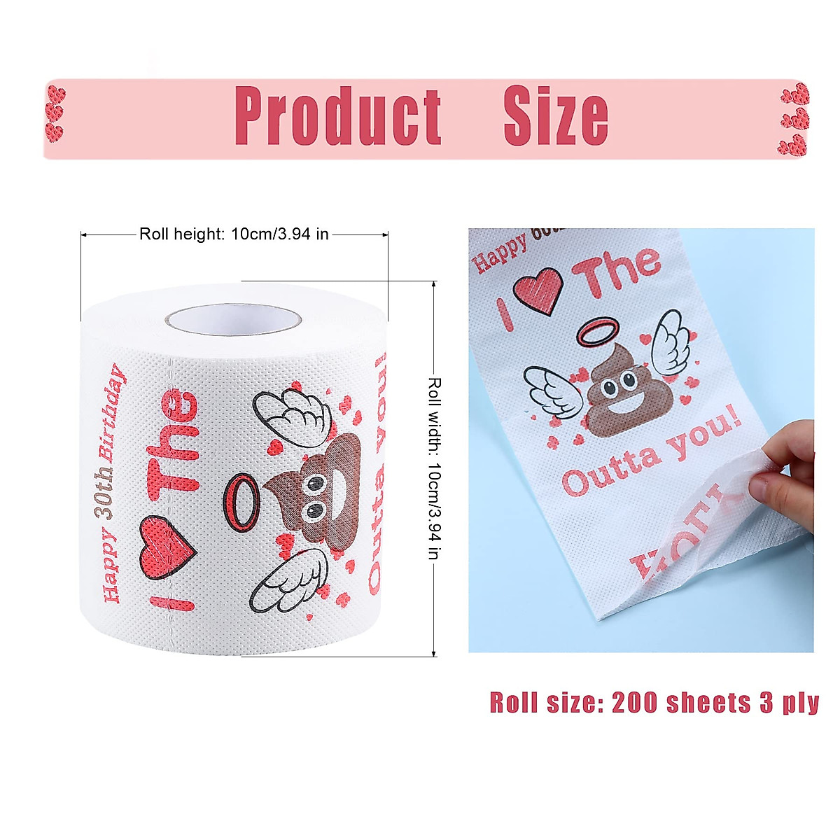 Anquan Happy 30th Birthday Toilet Paper Novelty Birthday Gifts Party Decorations Birthday Gag Gift ideal for Bday or Anniversary Celebration.