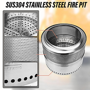 Onlyfire Wood Burning Fire Pit with Carrying Bag, 20” Detachable Portable Outdoor Firepit for Camping Tailgating Patio Backyard Bonfire Party, Perforated Smokeless Fireplace, Stainless Steel FP037