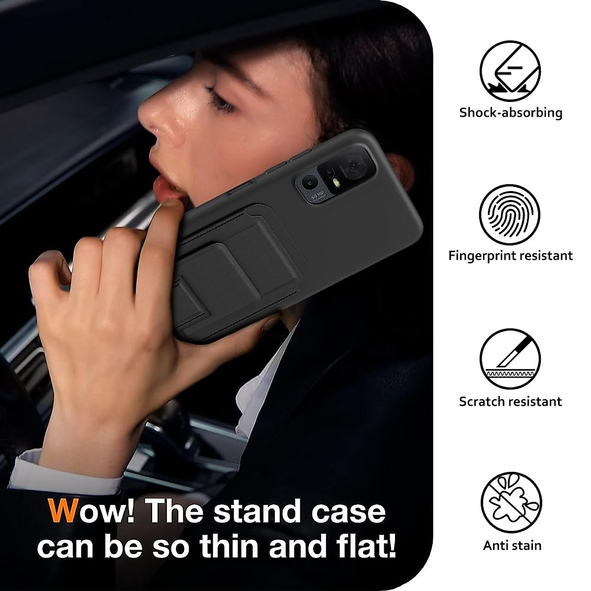 Case for Lively Jitterbug Smart4 / Lively Smart 4 /TCL 40XL / TCL 40T Case with Tempered Glass Screen Protector Folding Kickstand/Stand Card Holder/ Slots Wallet Shockproof Protective Case - Black