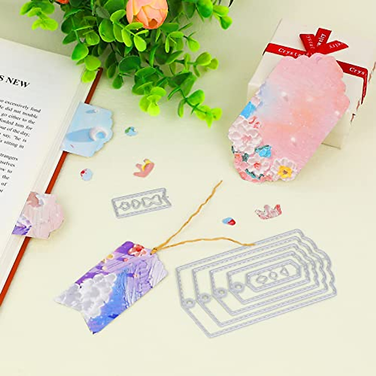 5 Set 36pcs Carbon Steel Embossing Template Die Bookmark Metal Cutting Die Cuts Embossing Stencils Metal Stencils Scrapbooking Tool Thin Banner Cutting Die for Card Scrapbooking DIY