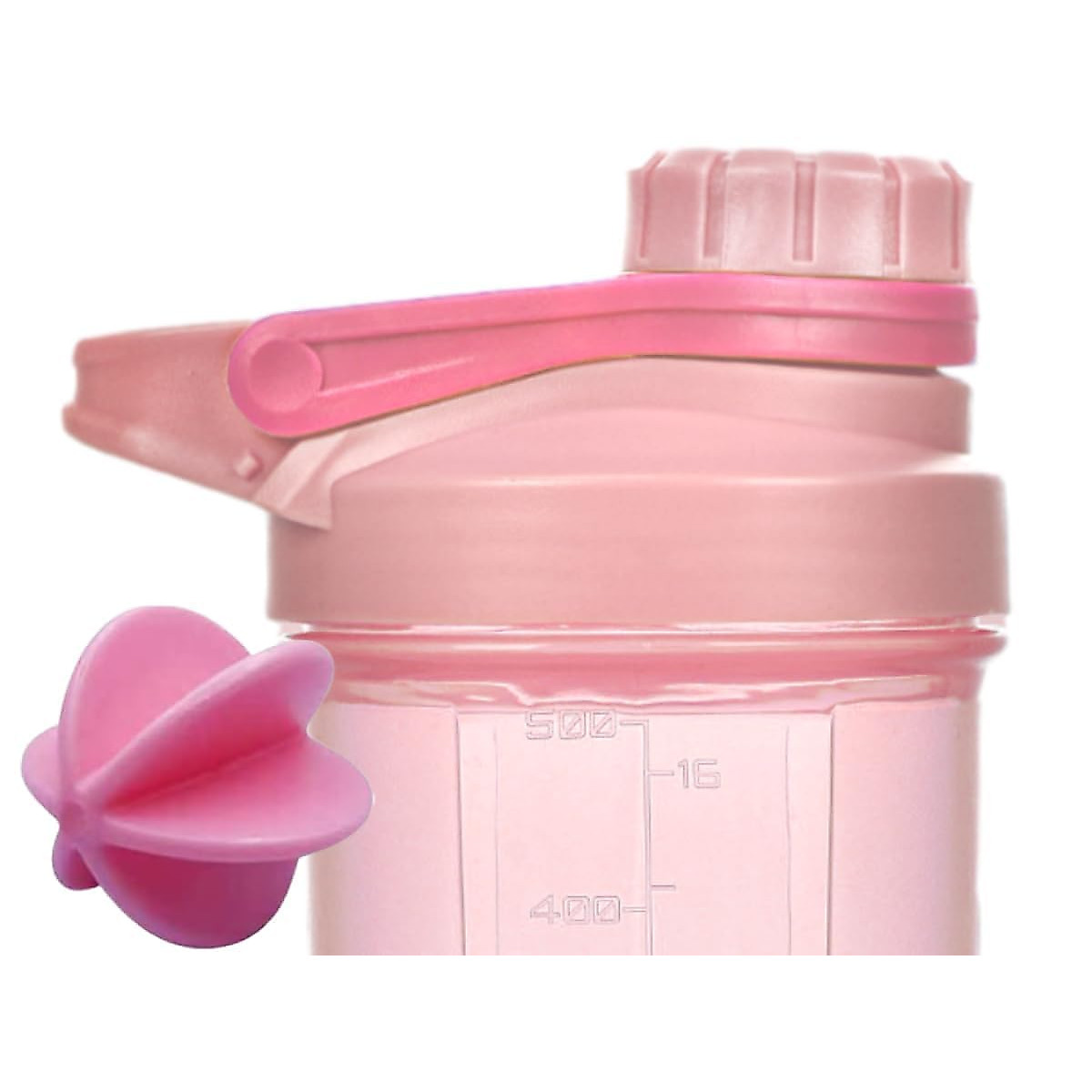 Shaker Bottle Blender with Classic Loop Top (BPA Free) – Best Protein Powder/Fruit Juice Mixer with Whisk Ball- 16 oz (Pink)