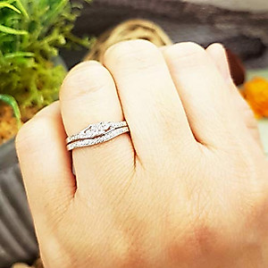 Dazzlingrock Collection 0.25 Carat (Cttw) 10k Princess & Round Diamond Women Promise Ring Set with 1/4 CT, White Gold, Size 7.5