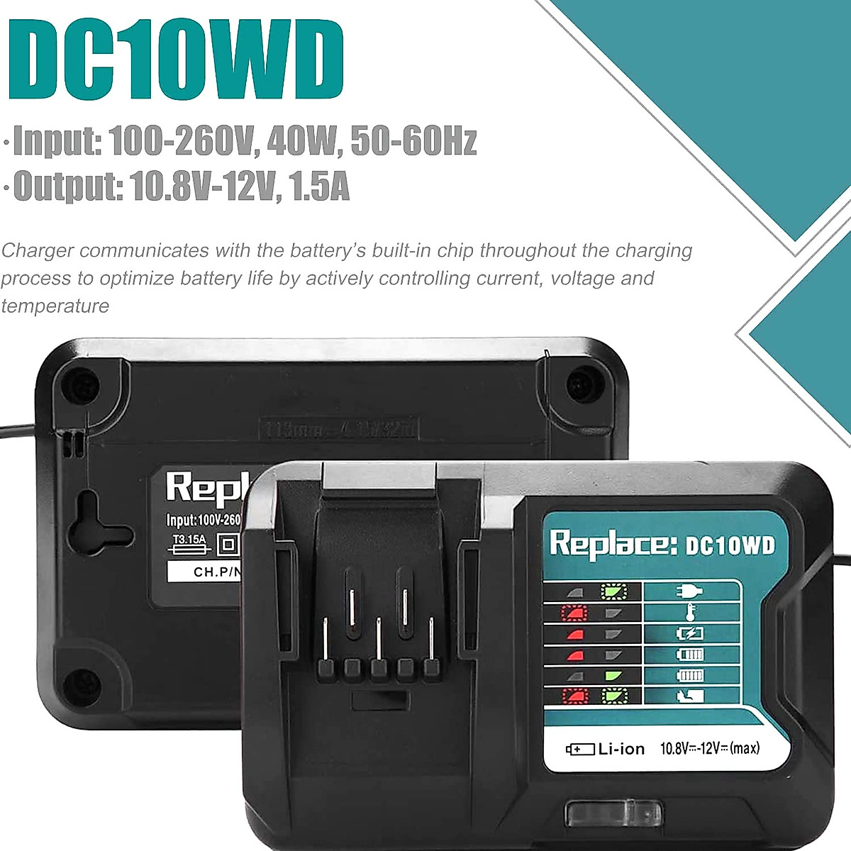 2X BL1021B Battery 12V 2Ah with Charger DC10WD, Replace for 12V Makita Battery BL1021B BL1016 BL1041B 197339-1 197406-2 BL1040 BL1040B BL1015B BL1040 / MP100DZ CG100D JR103DZ DF333DZ TD110D HR140DZ