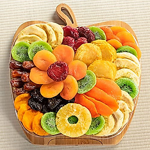 Dried Fruit Favorites on Apple Shape Bamboo Tray, Converts to Bowl for Birthday, Thank You, Corporate Gifts by Blue Bow Gourmet