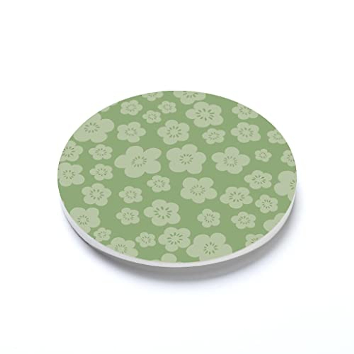 Floral Pistachio Green 2.75 x 2.75 Ceramic Car Coasters Pack of 2