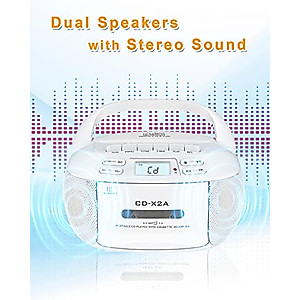 CD Cassette Boombox Player Combo with Bluetooth,AM FM Radio,Sunoony Remote Control with Dual Speakers,Tape Recording,AUX/USB Drive,AC/DC Powered,LCD Display,Headphone Jack for Home,Kids,Seniors,Gift