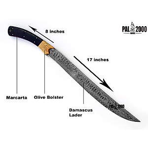 DAM-9985 Full Tang Custom Handmade Damascus Steel 25 Inch Knife Micarta Handle with Sheath