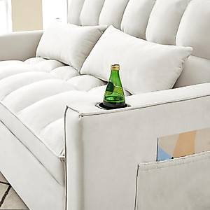 ERYE 64" W Oversized Loveseat Sofa Convertible Spacious Full Size Sofabed with Cupholders, Pull Out Couch Bed,USB Charging Ports and Storage Pockets for Home Apartment Office Living Room