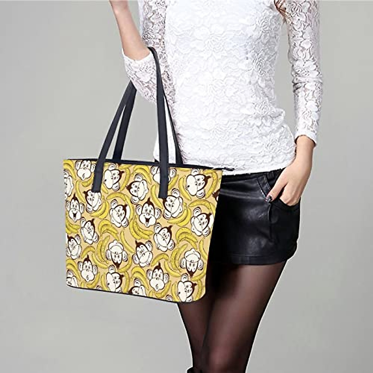 Monkeys Bananas Women's Tote Bag PU Leather Shoulder Bag Handbags Purse For Work Shopping Travel