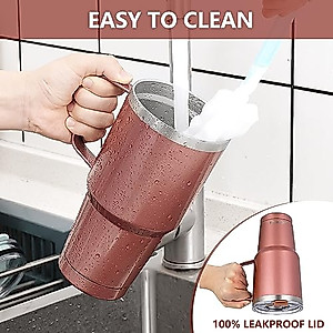 LiqCool 30Oz Tumbler with Handle, Stainless Steel Travel Coffee Mug, Vacuum Insulated Mug, Coffee Tumbler with Lid Straw, Reusable Cup Keep Cold 12H, Cup Holder Friendly(30 oz, Rose Gold)