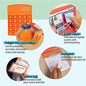 Born Toys Toddler Pretend Play Office Set - 9 pcs Kids Pretend Play Work from Home Office Includes Kids Laptop, Toy Phone w/LED Lights & Sounds, Calculator Pop It & Headset for Ages 3-7