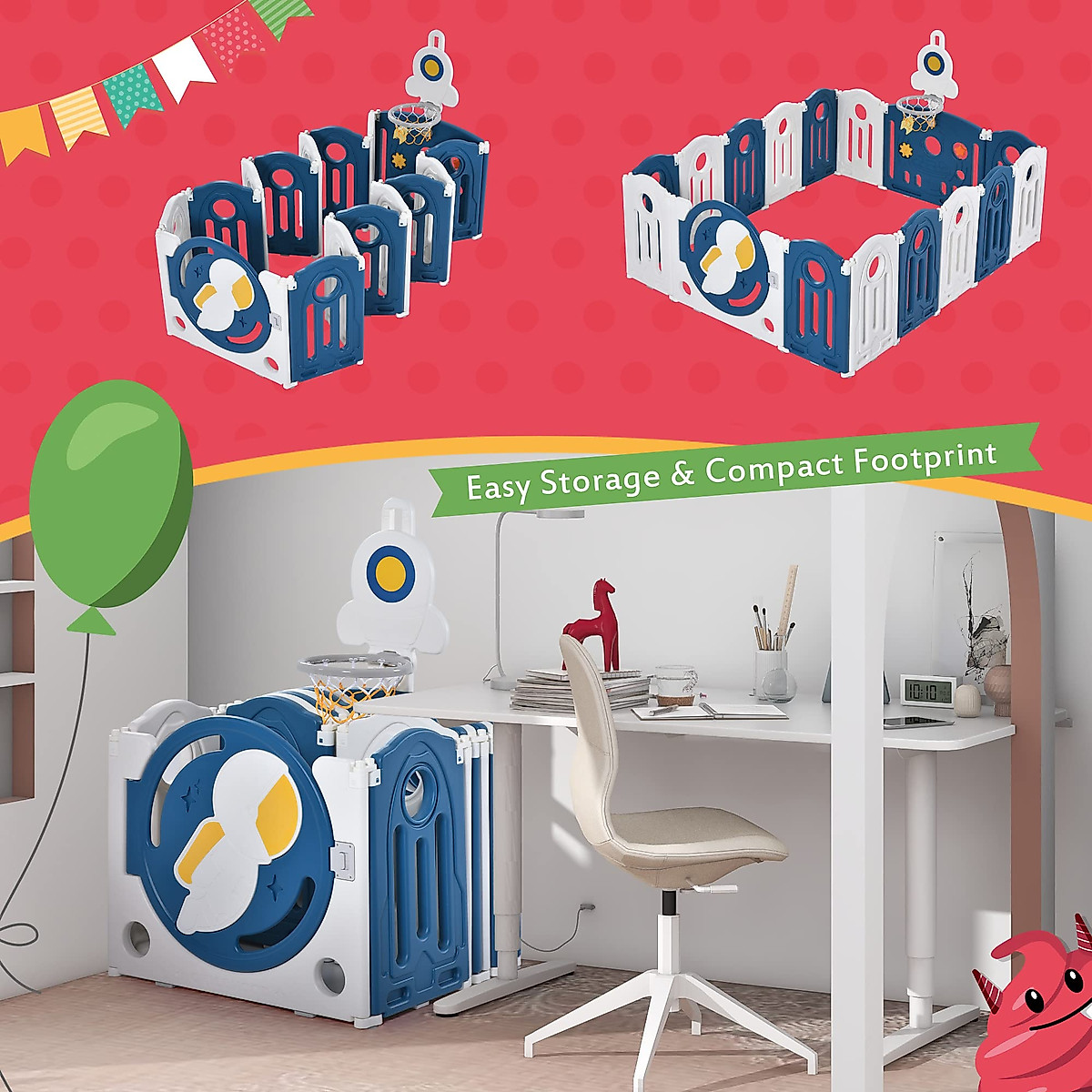 Baby Playpen, Upgrade Foldable Kids Activity Centre Safety Play Yard Home Indoor Outdoor Baby Fence Play Pen NO Gaps with Gate for Baby Boys Girls Toddlers (Blue)