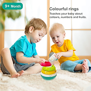 Yiosion Stacking Rings Baby Toy with Unicorn Topper, Weeble Wobble Stacking Toys for 3,6,9,12 Months Boy Girl Gifts, Baby Montessori Sensory Toys 6 to 12 Months Developmental