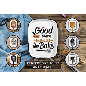 Good Things Come To Those Who Bake Ceramic Egg Beaters Rest for Kitchen Utensils Kitchen Countertop or Stove, Heat-Resistant Rest Cooking Spoons, Egg Beaters and Fork