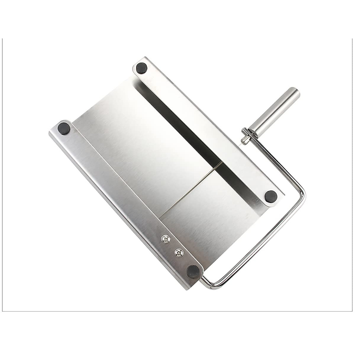 Cheese Slicer Stainless Steel Butter Cutter Cheese Cutter with Precision Scale Plate for Accurate Cuts with Four Replacement Cords and Knife and Fork Set of Four for Cheesecake Butter Sausage