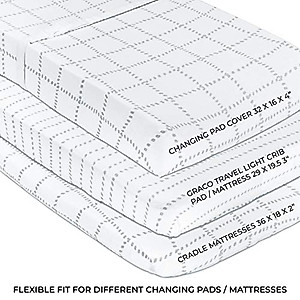 Petit Dreams Changing Pad Cover Jersey Knit Cotton for Baby Boy Or Baby Girl Doubles As Cradle Sheet, Grey Dotted Stripes & Grey Grid Lines, (Pack of 2)