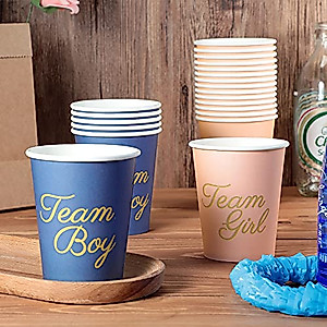 CHENGU 40 Pieces Gender Reveal Cups 9 Ounce Letters Team Girl Cups Team Boy Cups for Baby Shower Birthday Party Decoration Supplies (Simple Style, Navy Blue and Pink)