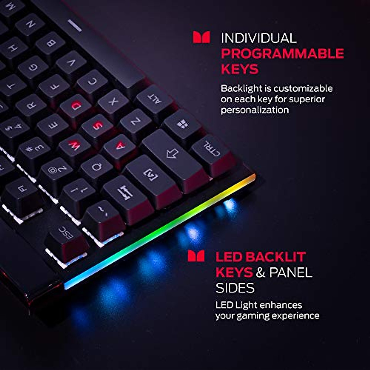 Monster Alpha 5.0 LED Mechanical Gaming Keyboard with Anti-ghosting Individually Backlit RGB Keys, Programmable RGB Lighting Effects, Magnetic Palm Rest and Dedicated Media Keys – for PC Gaming