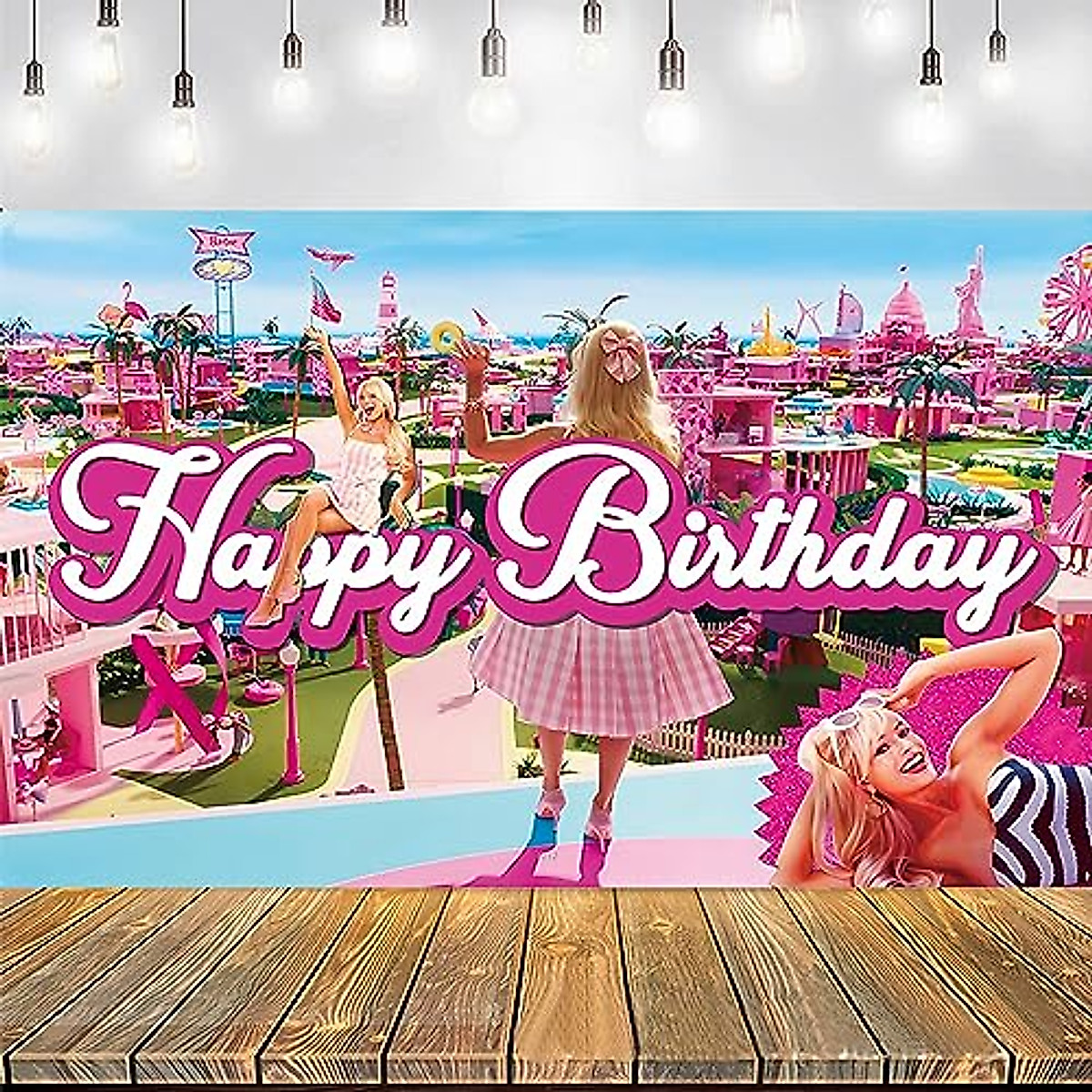Backdrop Suitable for Barbie Birthday Party Decorations, Pink Theme Background Suitable for Barbie Baby Shower Party Cake Table Decorations Supplies, Movie Theme Bannerer