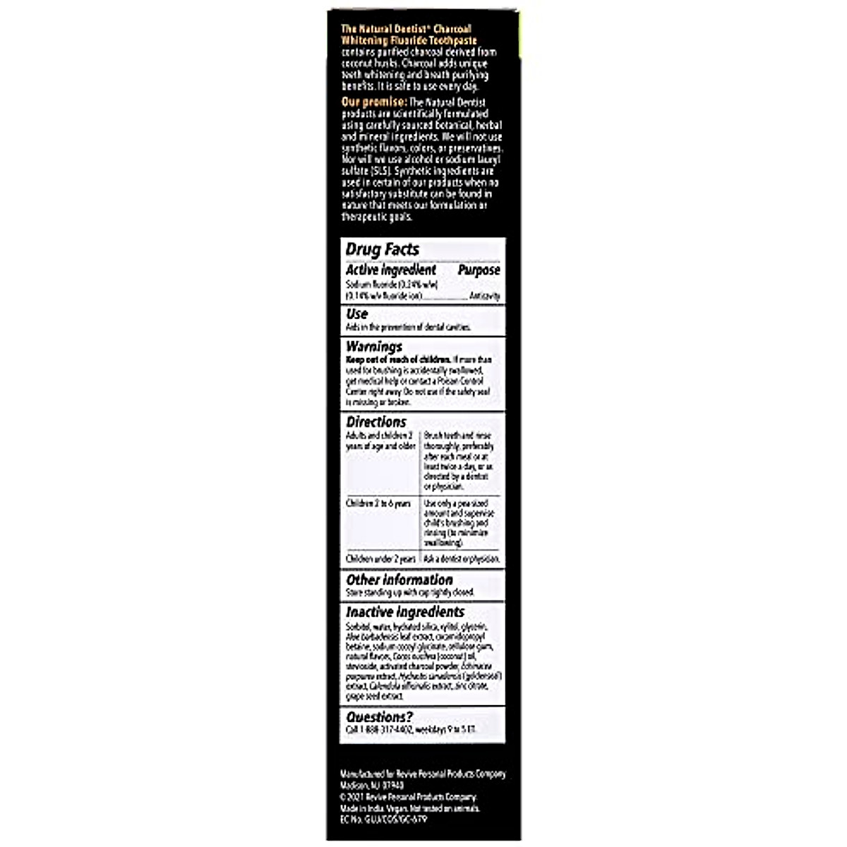 The Natural Dentist Charcoal Whitening Fluoride Toothpaste, Cocomint Flavor, 5 Ounce Tube