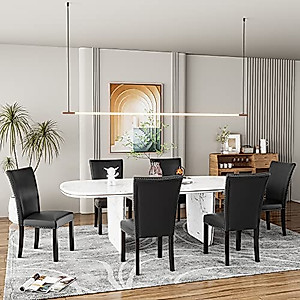 LEEMTORIG Parsons Chairs Faux Leather Dining Chairs Set of 2, Upholstered Mid Century Modern Kitchen Chairs with Nail-Head Trim, Black CY-2258-BK