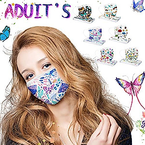 Disposable Face Masks, Yassk 3 Layer Butterfly Printed Face Masks with Elastic Ear Loop, Breathable Masks-Dust Air Pollution Protection for Adults (Butterfly-C)