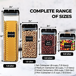 Shazo Airtight Container Set for Food Storage - 7 Piece Set + Heavy Duty Plastic - BPA Free - Airtight Storage Clear Plastic w/Black Interchangeable Lids kitchen counter storage Bin -18 Labels+Marker