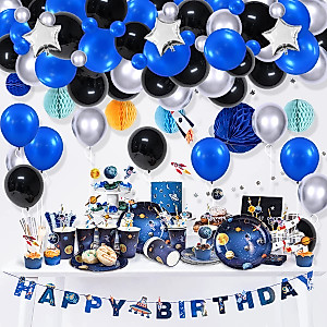 Black Blue Silver Balloon Garland Arch Kit - Royal Blue Black Balloon Metallic Silver Balloons for Boss Baby Birthday Video Gamer Birthday Retirement Graduation 2025 New Year Party Decorations