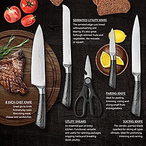 Knife Set with Block for Kitchen, Mareston 24 pcs High-Carbon German Stainless Steel Kitchen Knives Set with Block, Professional Chef Knife Set with 8 Steak Knives, Sharpener, Carving Fork & Shears