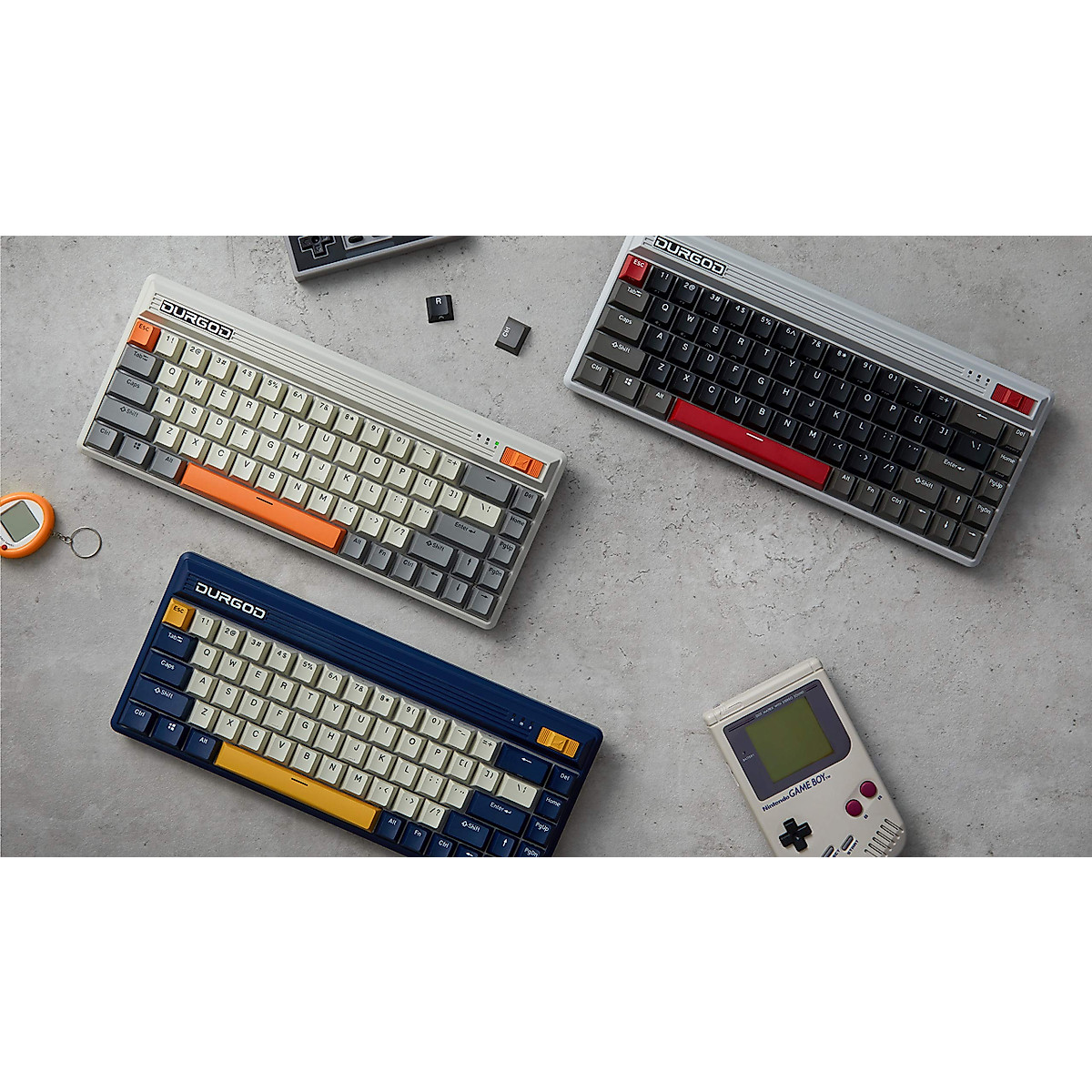 DURGOD Fusion Mechanical Retro Keyboard | 65% Layout | Wireless 2.4 GHz, Bluetooth 5.0, USB C | Doubleshot PBT | Up to 40 Days Battery Life | Windows, Android, iOS (Cherry MX Brown, Original)