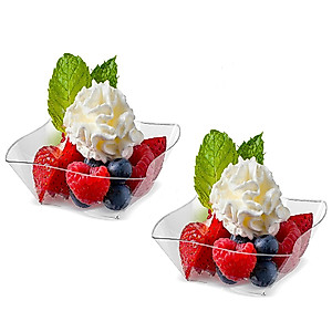 Healthcom 48 Packs 5 Oz Clear Dessert Bowls Plastic Appetizer Plates Dessert Dishes Bowls Tasting Cups Mini Dessert Bowls Serving Plate Reusable Disposable Bowls Small Catering Dessert Bowls for Party