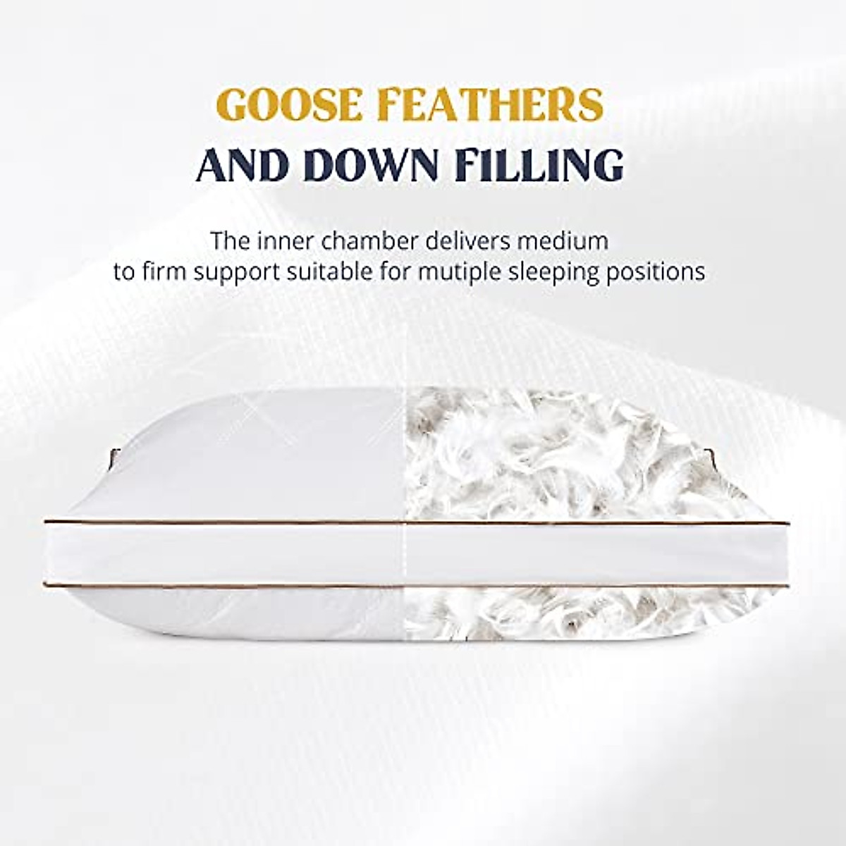 puredown Goose Down Feather Sleeping 100% Cotton Pillow Cover Down proof, Standard/Queen, Gusseted, Set of 2.