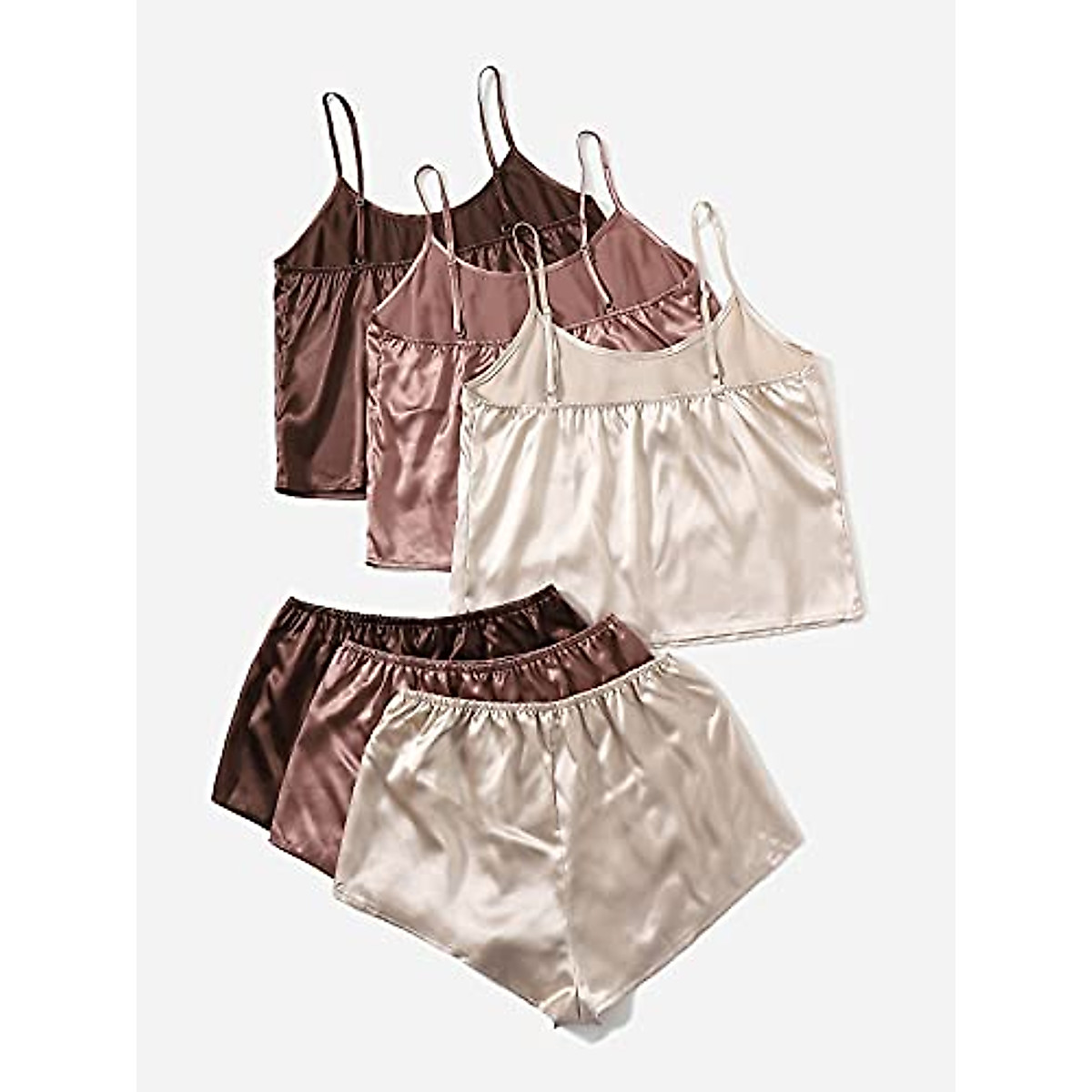 SheIn Women's 3 Sets Satin Pajama Set Sleeveless Crop Cami and Elastic Waist Shorts Sleepwear Lounge Set Black X-Large