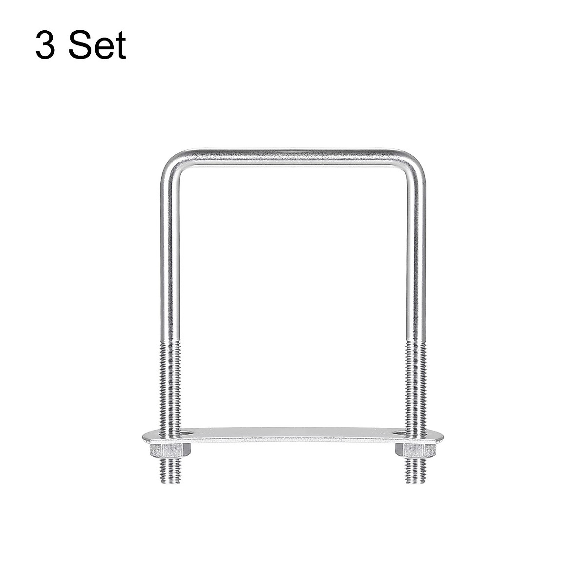 uxcell Square U-Bolts, 3 Sets 83mm(3.27") Inner Width 120mm Length M8 304 Stainless Steel U Clamp Bolt with Nuts and Plates, for Boat Trailer