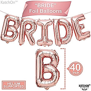 KatchOn, XtraLarge Iridescent Backdrop with Bride Balloons Rose Gold Set - 40 Inch, Pack of 4 | Diamond Ring Balloon, Bride Balloons Bachelorette Party Decorations | Iridescent Party Backdrop Decor