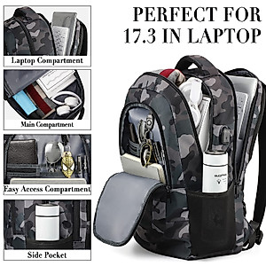 BIKROD Travel Laptop Backpack for Men, Backpacks for School Teen Boys, Business Anti Theft Slim Sturdy Back Pack with USB Charging Port, Adult Computer Bag Gift 17.3 IN Laptop, Camouflage