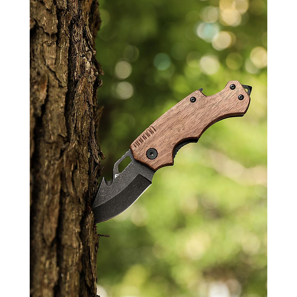 FLISSA Mini Folding Pocket Knife, 2.5-Inch Stainless Steel Drop Point Blade, EDC Pocket, Knives for Men with Bottle Opener and Glass Breaker (Brown), Good Merry Christmas Gift