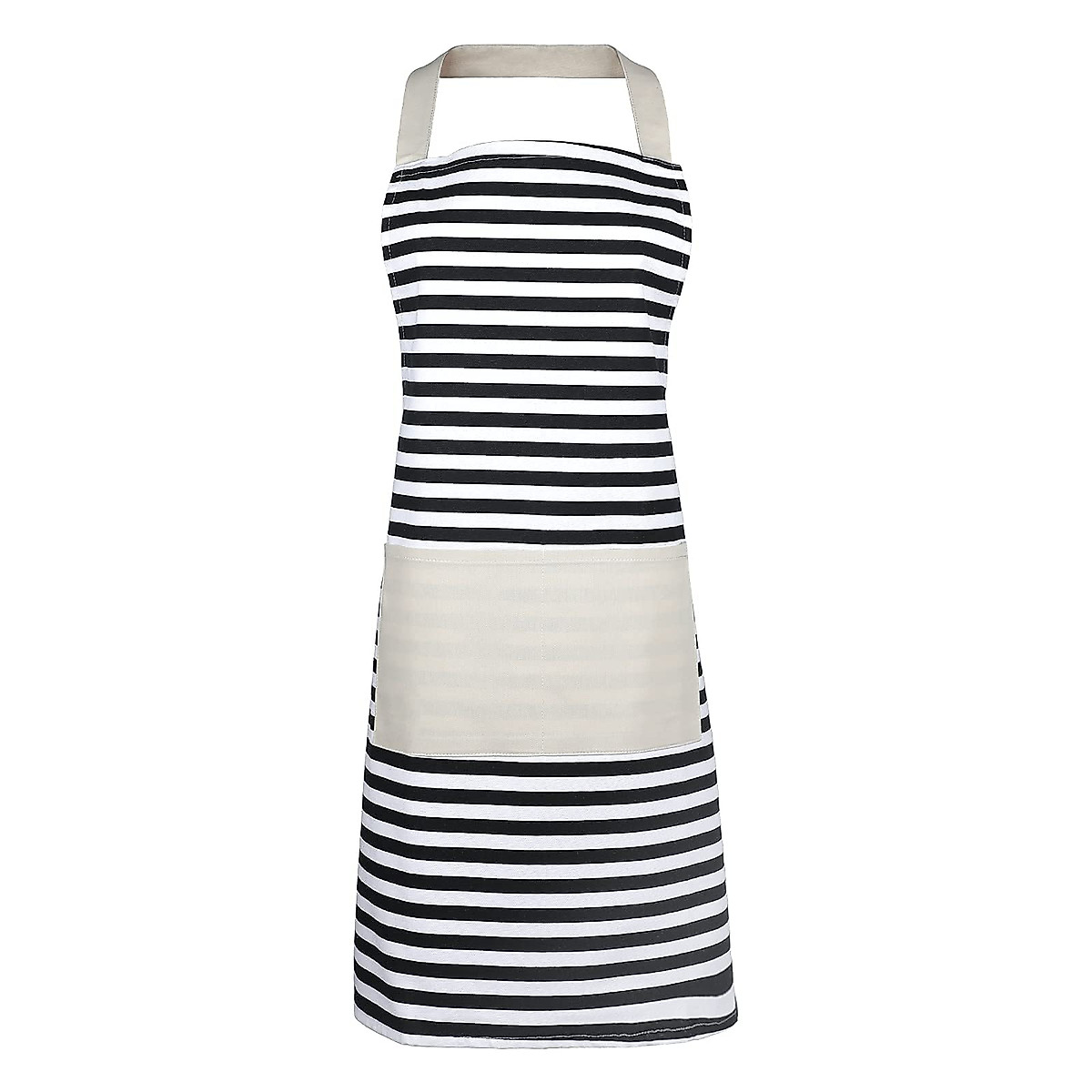FirstKitchen Kitchen Apron Women, Canvas Apron with Pockets, Black and White Striped Apron, Cooking Aprons for Women, Men Chef, Kitchen Bib Apron for Baking, Grilling and Gardening