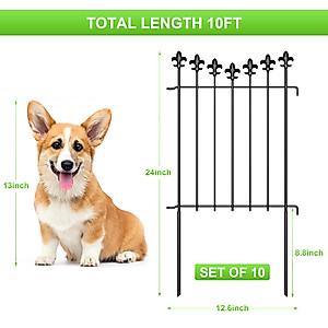 OUSHENG 10 Pack Decorative Garden Fence, Total 10ft(L) x 24in(H) Animal Barrier Border, Rustproof Metal Wire Section Edging Fencing Panel for Outdoor Patio Garden Yard