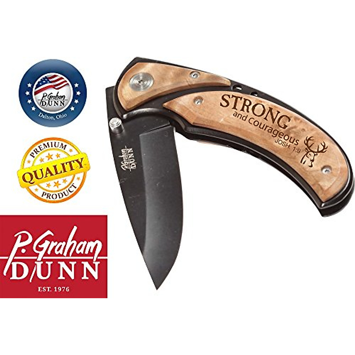 P. Graham Dunn Inspirational Sharp-Edge Metal Finished Christian Pocket Knife - 3 Inch Blade (Strong and Courageous)
