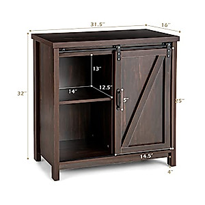 Giantex Buffet Sideboard, Kitchen Storage Cabinet with Sliding Barn Door, Farmhouse Coffee Bar Station, Stationary Island for Dining Room Console Table Entryway Living Room (Rustic Brown)