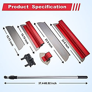 ZHUITU Drywall Skimming Blade Set 16" Blades x2 + 24" Blades x2 + Semi-Circular Blade + 37"-67" Extension Handle + Holder Pro-Grade Stainless Steel Sturdy and Durable