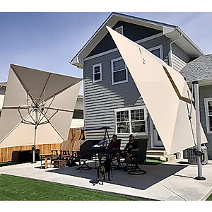 PURPLE LEAF 11 Feet Double Top Deluxe Square Patio Umbrella Offset Hanging Umbrella Outdoor Market Umbrella Garden Umbrella, Beige