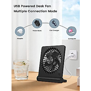 FERRISA Desk Fan, Small But Powerful, Portable Fan Battery Operated, 220° Tilt Folding Ultra Quiet mini Personal Fan, Strong Wind, 3 Speed Adjustable For Home Office Desktop Travel Camping (Black)